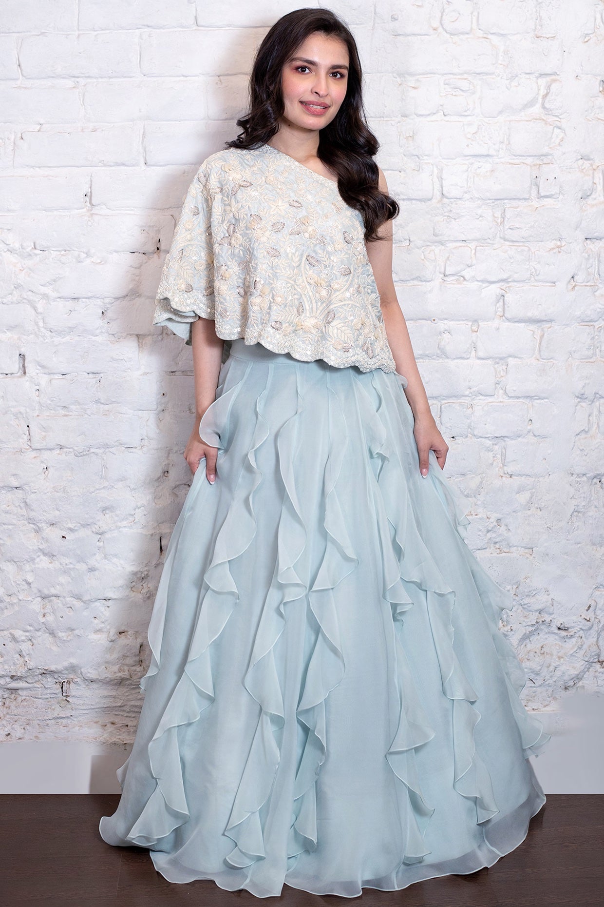 Turquoise 3D Ruffle Lehenga Set – Vasavi Shah Label